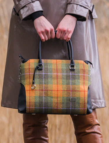 Emily Tweed & Leather Bag - Multi Vernal Plaid | Mucros Weavers ...