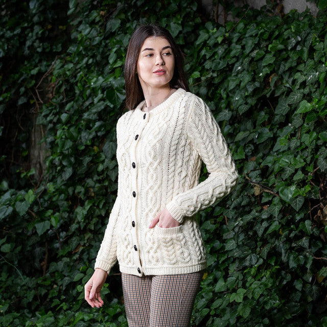Ladies Aran Button Cardigan – Weavers of Ireland