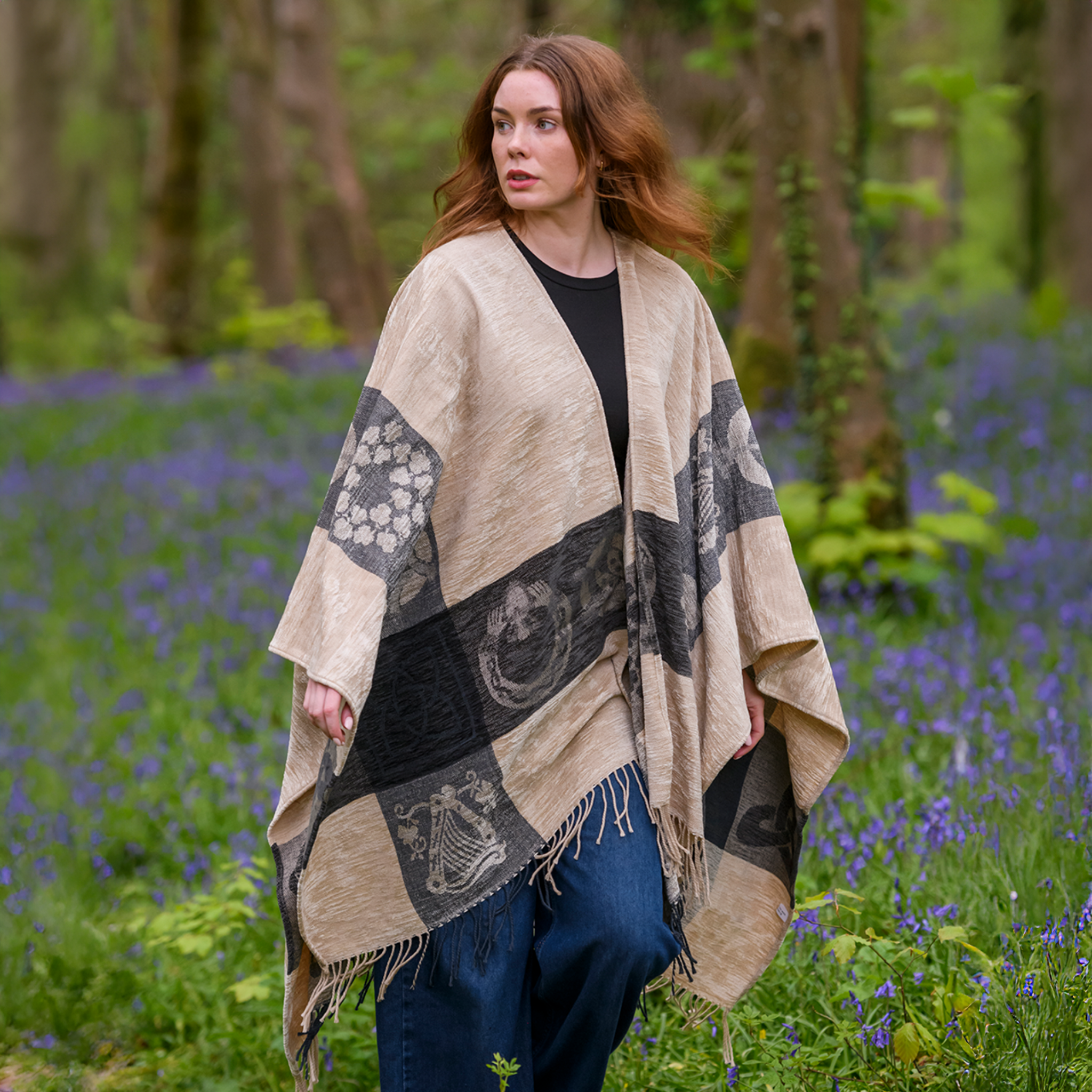 Celtic Dara Knot Ruana Wrap - Gold | Weavers of Ireland